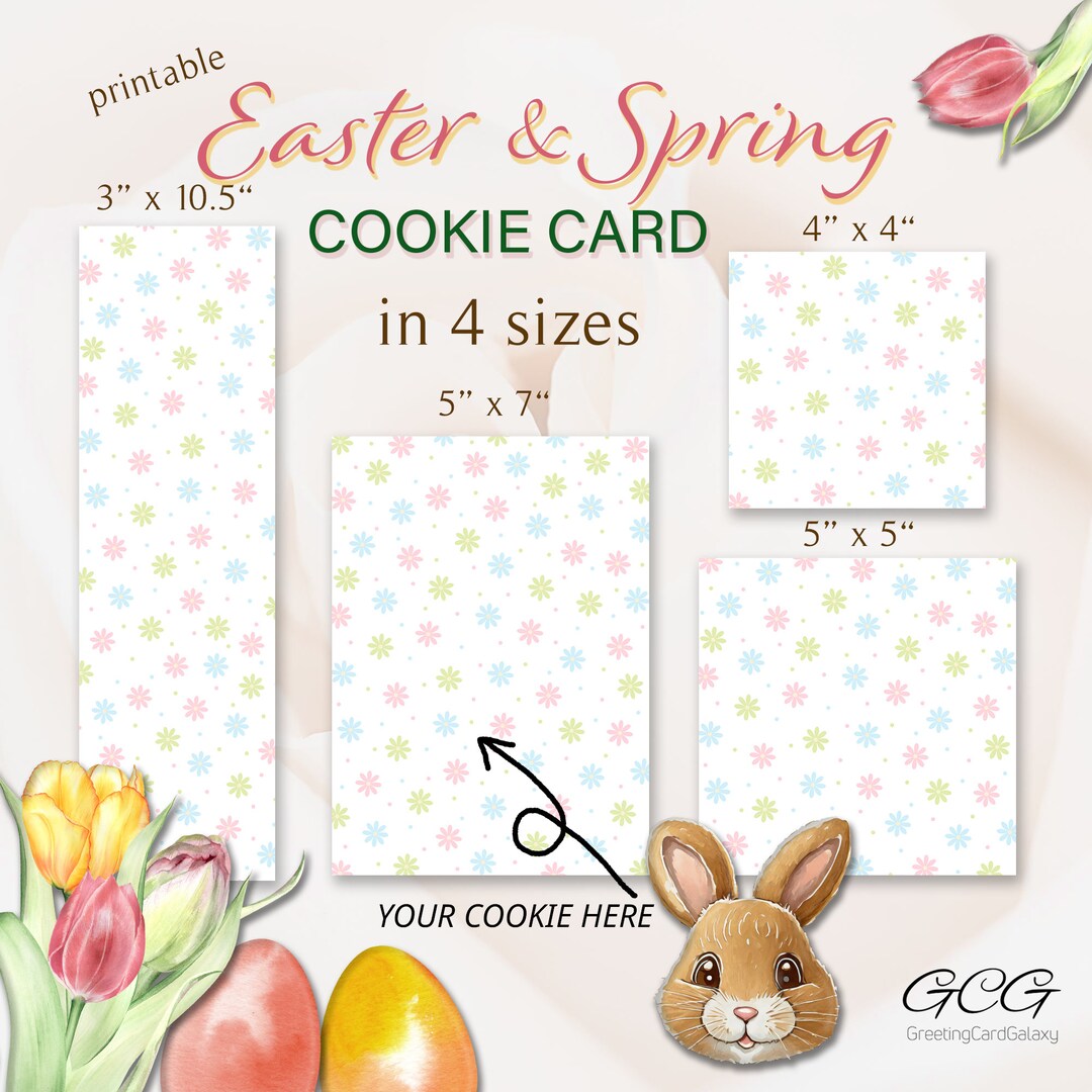 Easter & Spring Cookie Card, PRINTABLE Cookie Box Backers in 4 Sizes ...