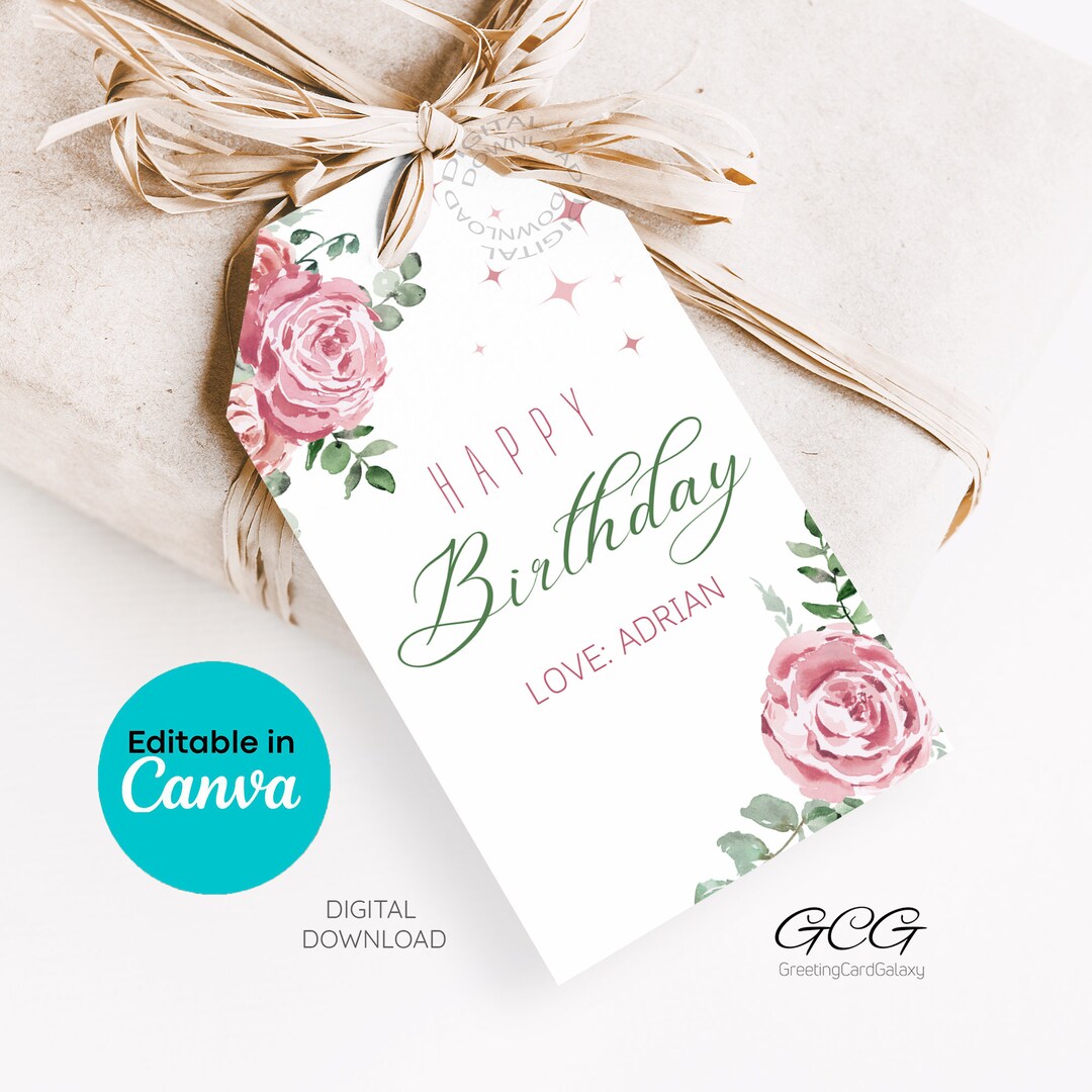 Editable Happy Birthday Gift Tag, Editable Birthday Tags PRINTABLE ...