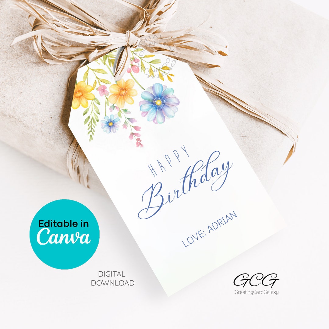 Editable Happy Birthday Gift Tag, Editable Birthday Tags PRINTABLE ...