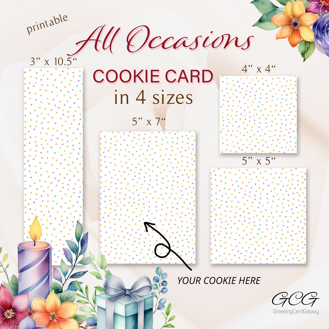 All Occasions Cookie Card, PRINTABLE Cookie Box Backers in 4 Sizes ...