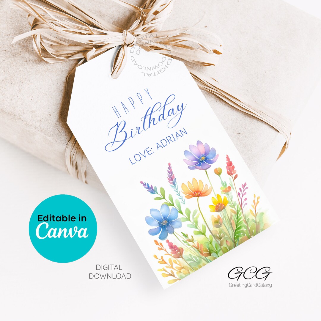 Editable Happy Birthday Gift Tag, Editable Birthday Tags PRINTABLE ...