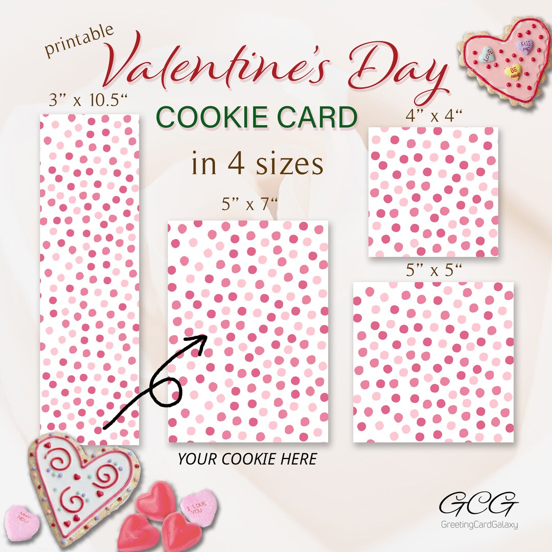 Valentines Cookie Card, PRINTABLE Cookie Box Backers in 4 Sizes ...