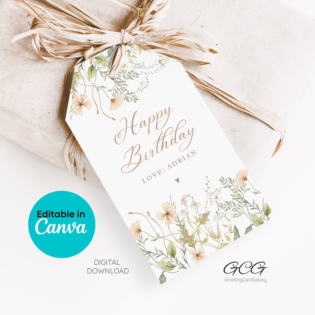 Editable Happy Birthday Gift Tag, Editable Birthday Tags PRINTABLE ...