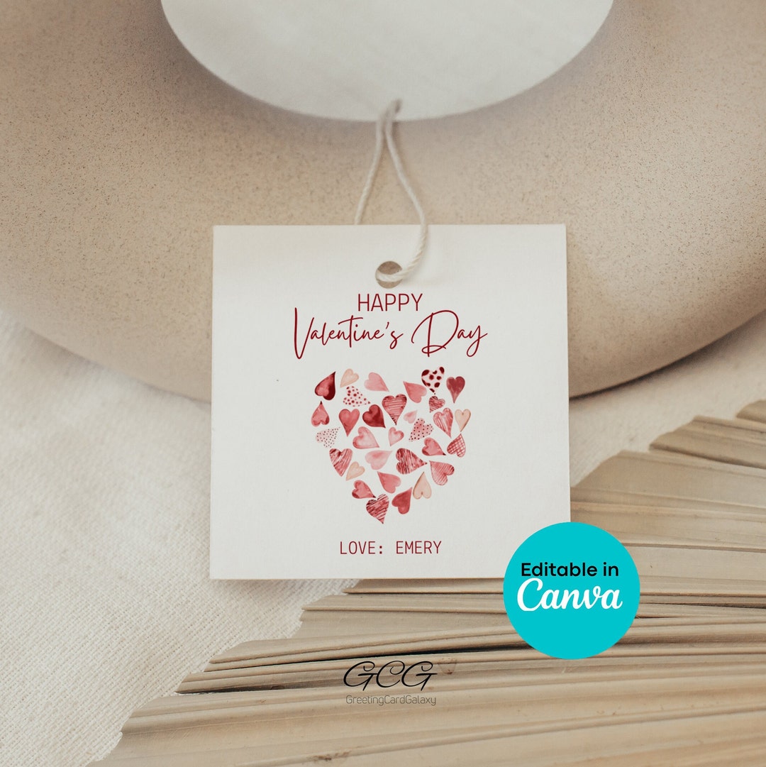 PRINTABLE Editable Valentine Gift Tags, Happy Valentines Day Gift Tag ...