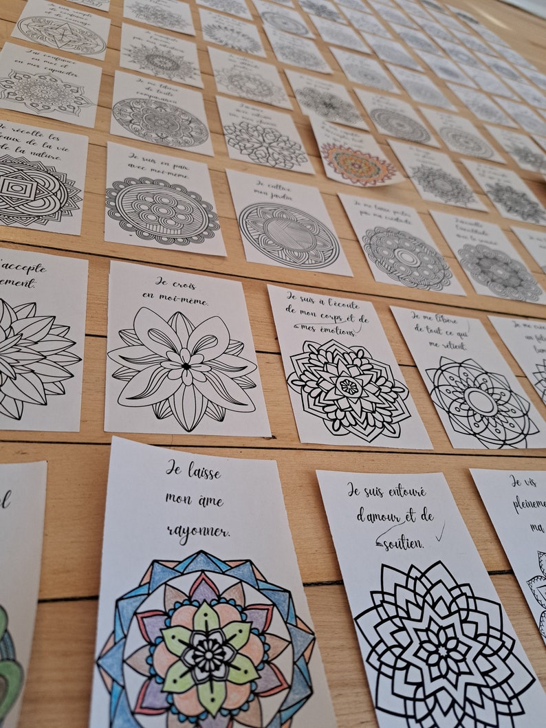 DOUBLE SET 106 Positive Affirmations Cards to Print and Color Mandala ...