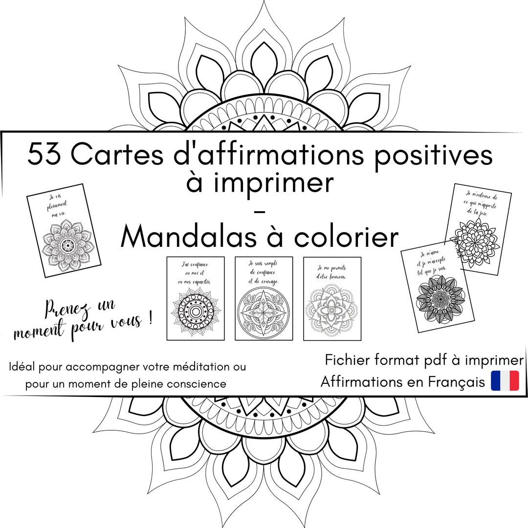 SET 1 - 53 Positive Affirmation Cards to Print and Color - Mandala ...