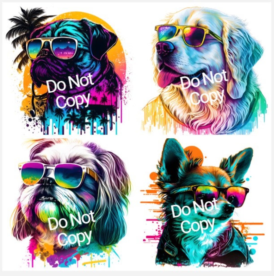 Set of 4 Neon Dog PNG Transparent Background - Etsy