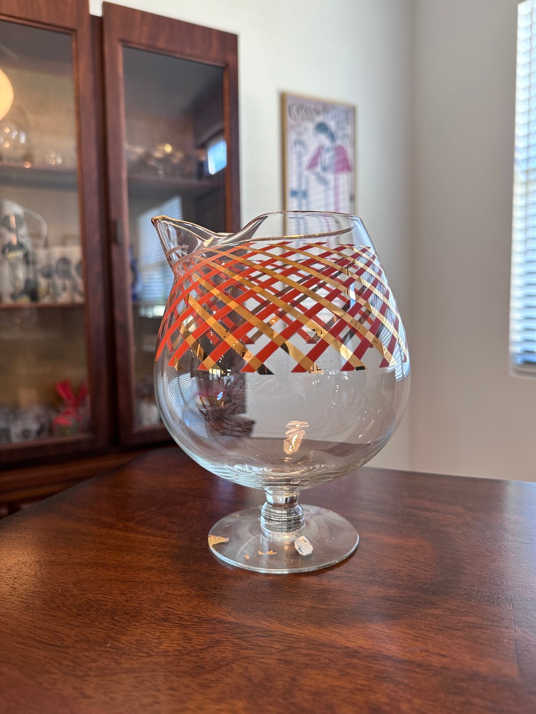 Vintage Pinched Spout Mixing Glass With Orange and Gold Design - Etsy