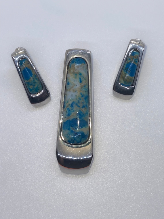 Vintage Sterling Silver and Opalina Stone Set (earrin… - Gem