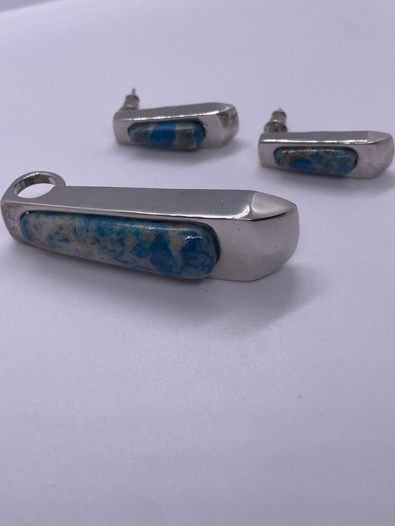 Vintage Sterling Silver and Opalina Stone Set (earrin… - Gem