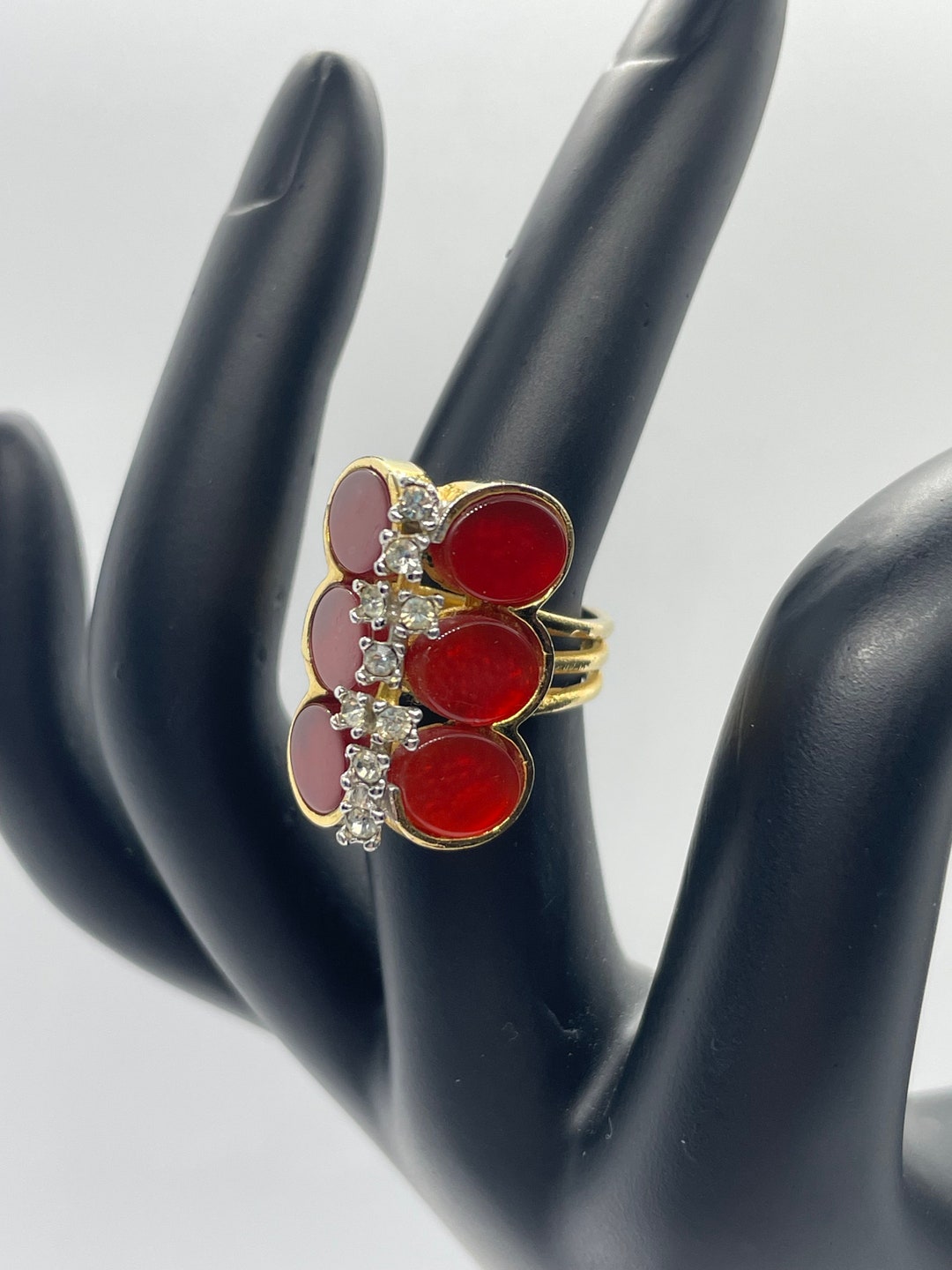 Vintage Red Stone Ring- Gold Color With Rhinestones - Etsy