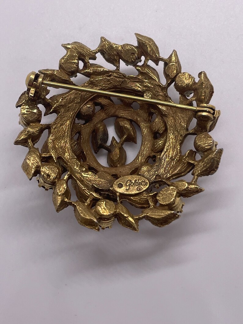 Gold Signed Goldette Flower Brooch With Rhinestones - Etsy