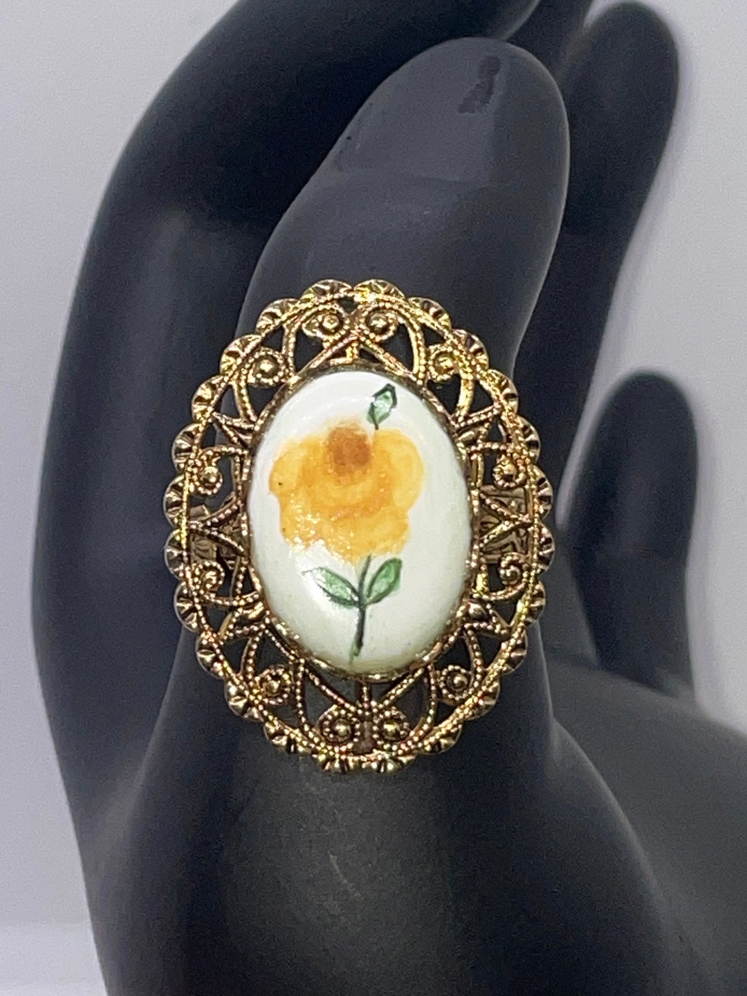 Vintage Hand Painted Ceramic Flower Ring - Etsy