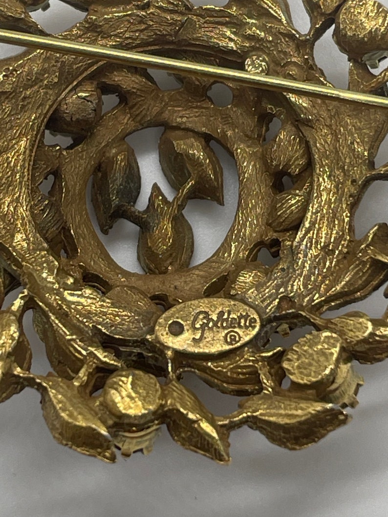 Gold Signed Goldette Flower Brooch With Rhinestones - Etsy