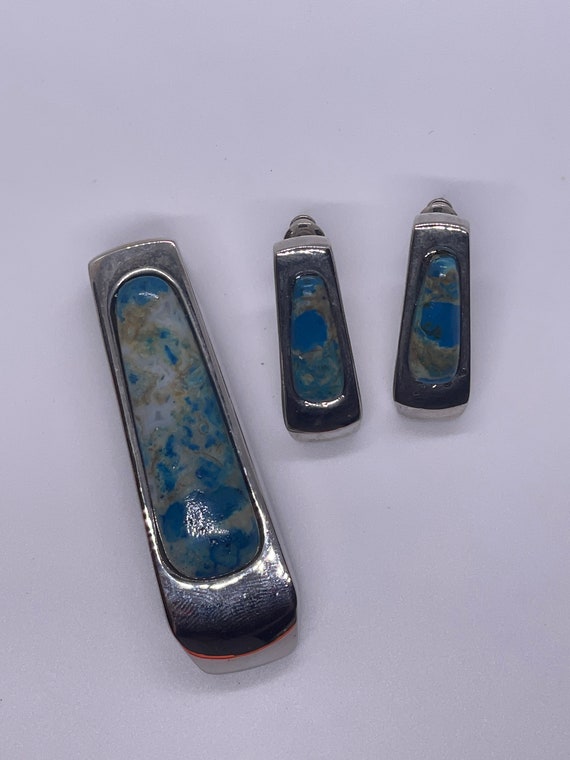 Vintage Sterling Silver and Opalina Stone Set (earrin… - Gem