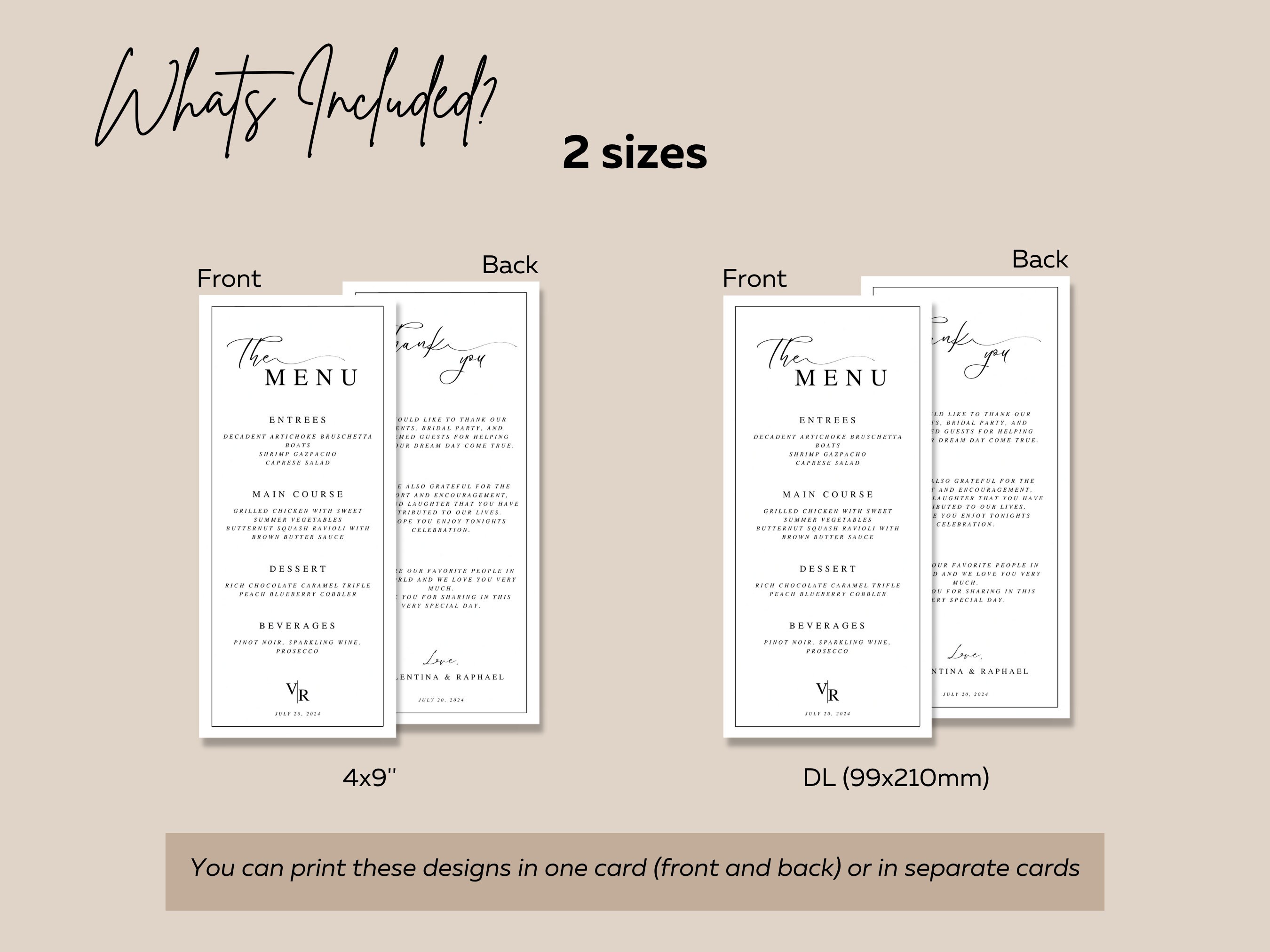 Modern Menu and Thank You Card Thank You Place Cards Wedding Napkin ...