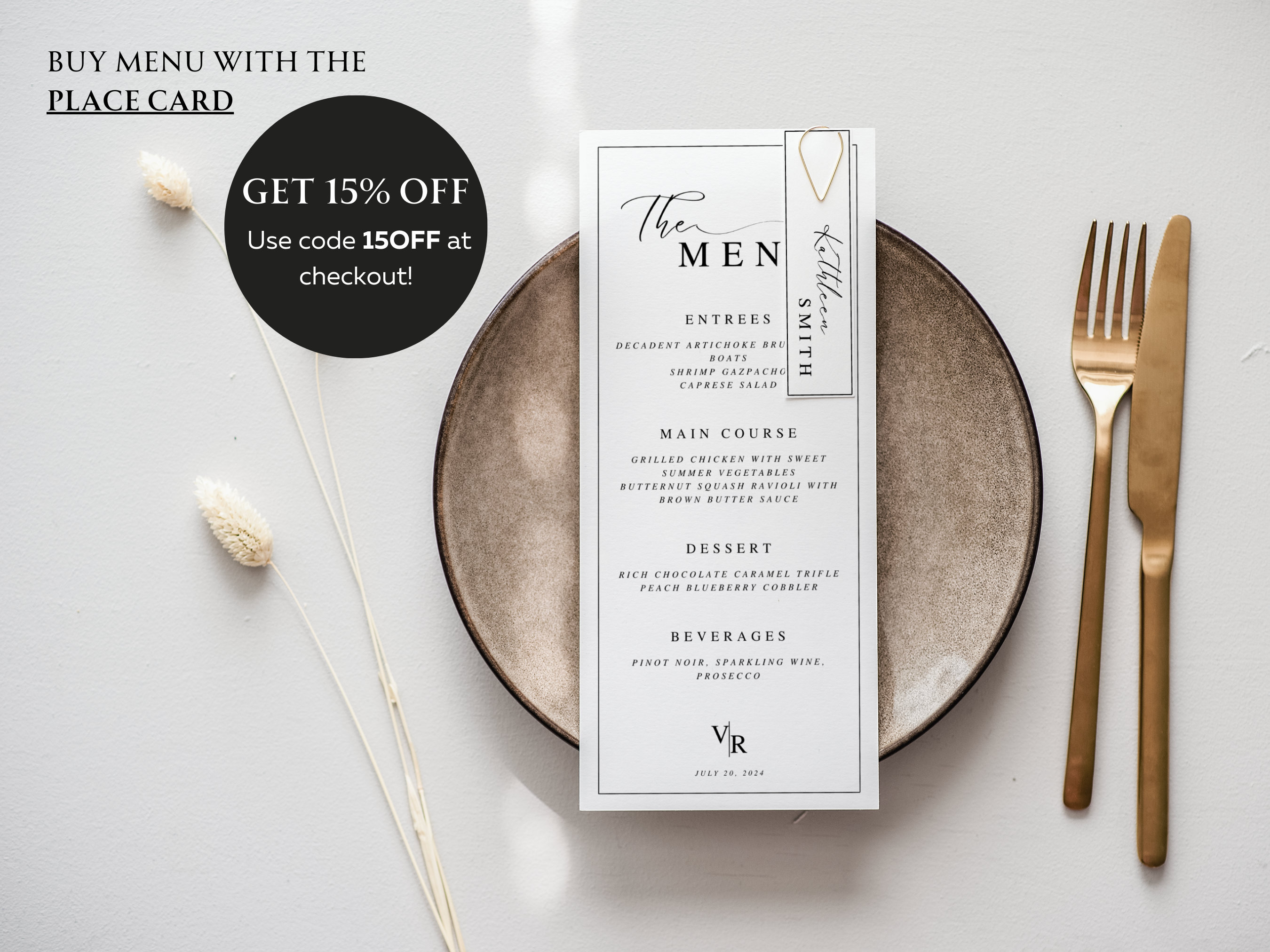 Modern Menu and Thank You Card Thank You Place Cards Wedding Napkin ...