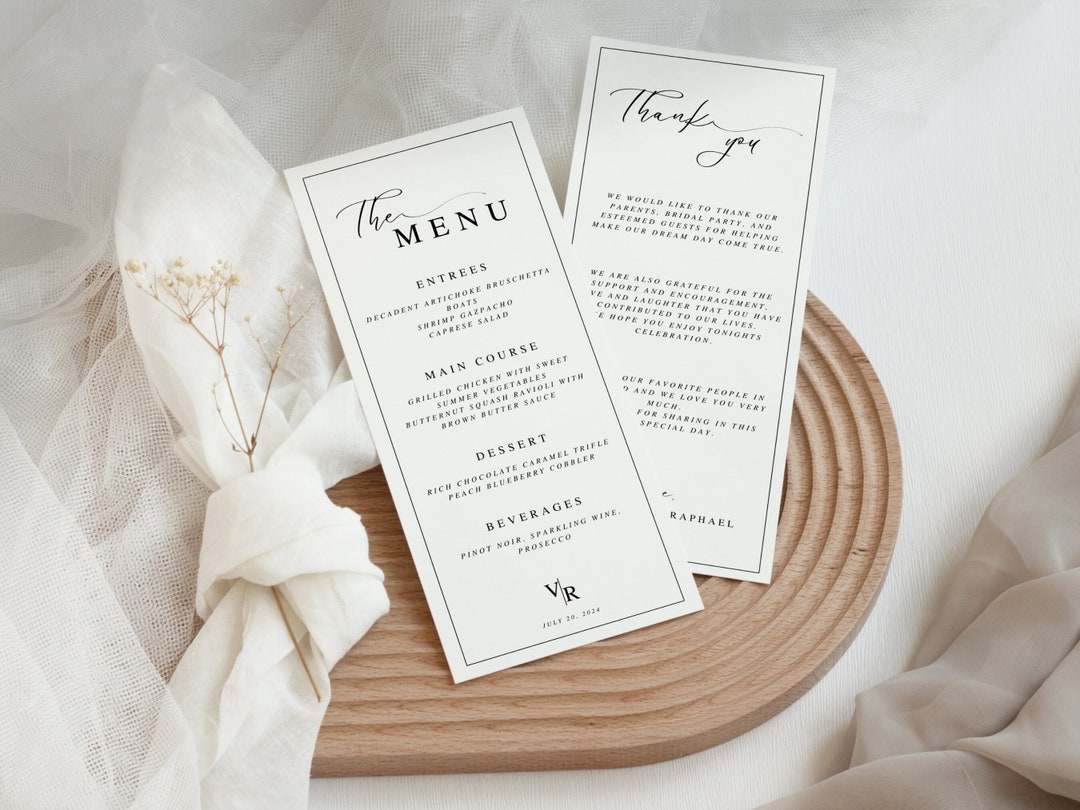 Modern Menu and Thank You Card Thank You Place Cards Wedding Napkin ...