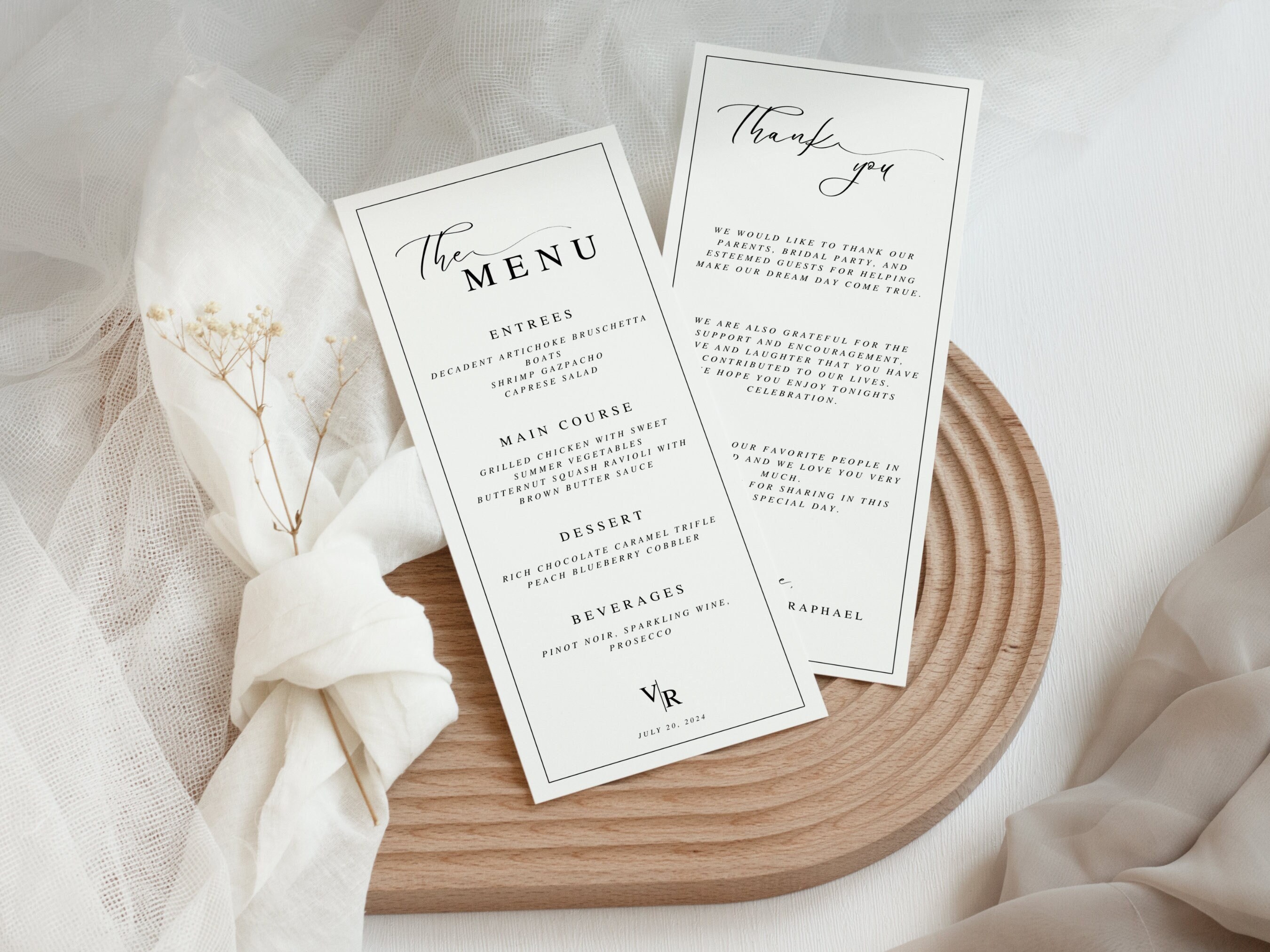Modern Menu and Thank You Card Thank You Place Cards Wedding Napkin ...