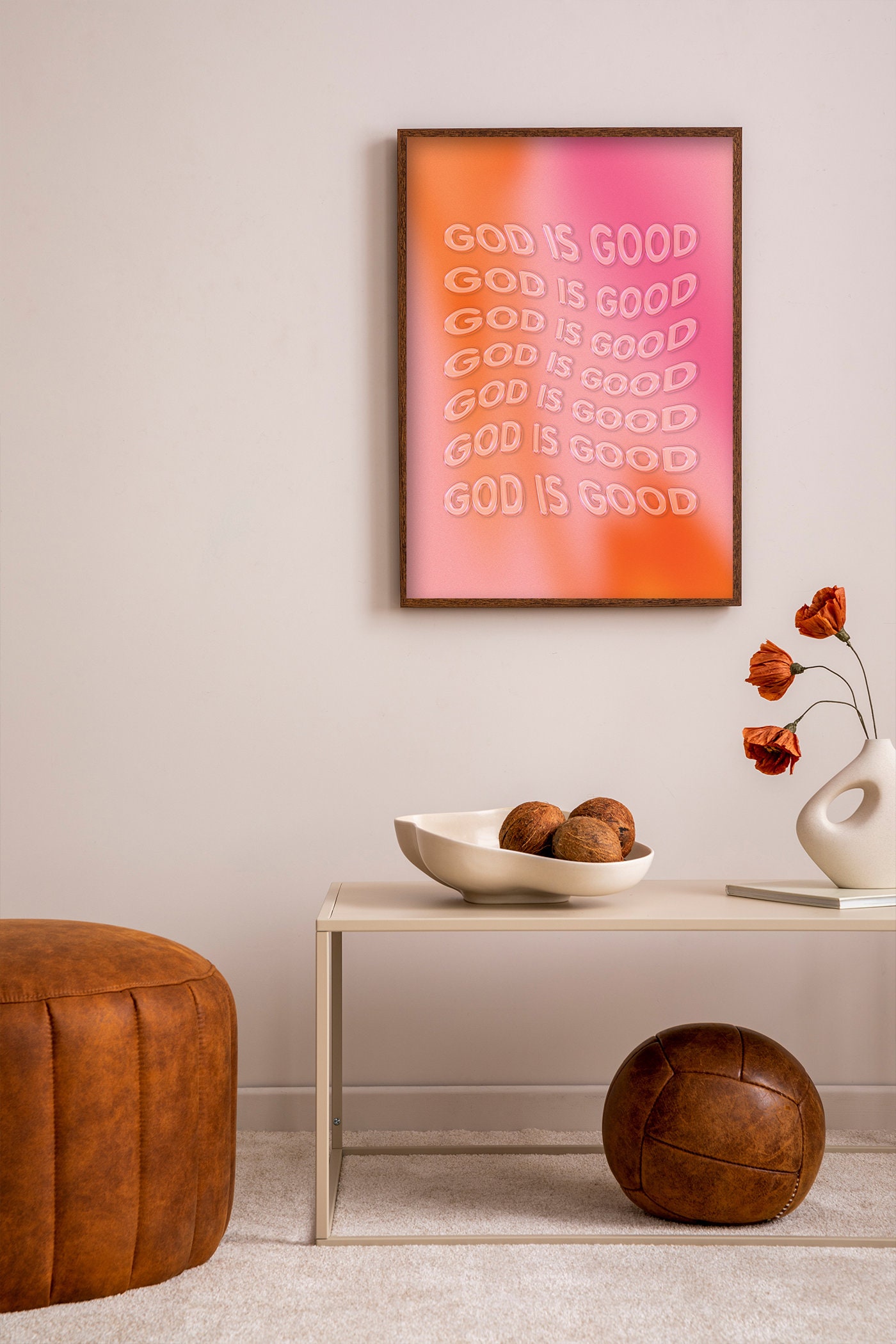 God is Good | Gradient Pink and Orange Wall Art Print | Bubble Font Art ...