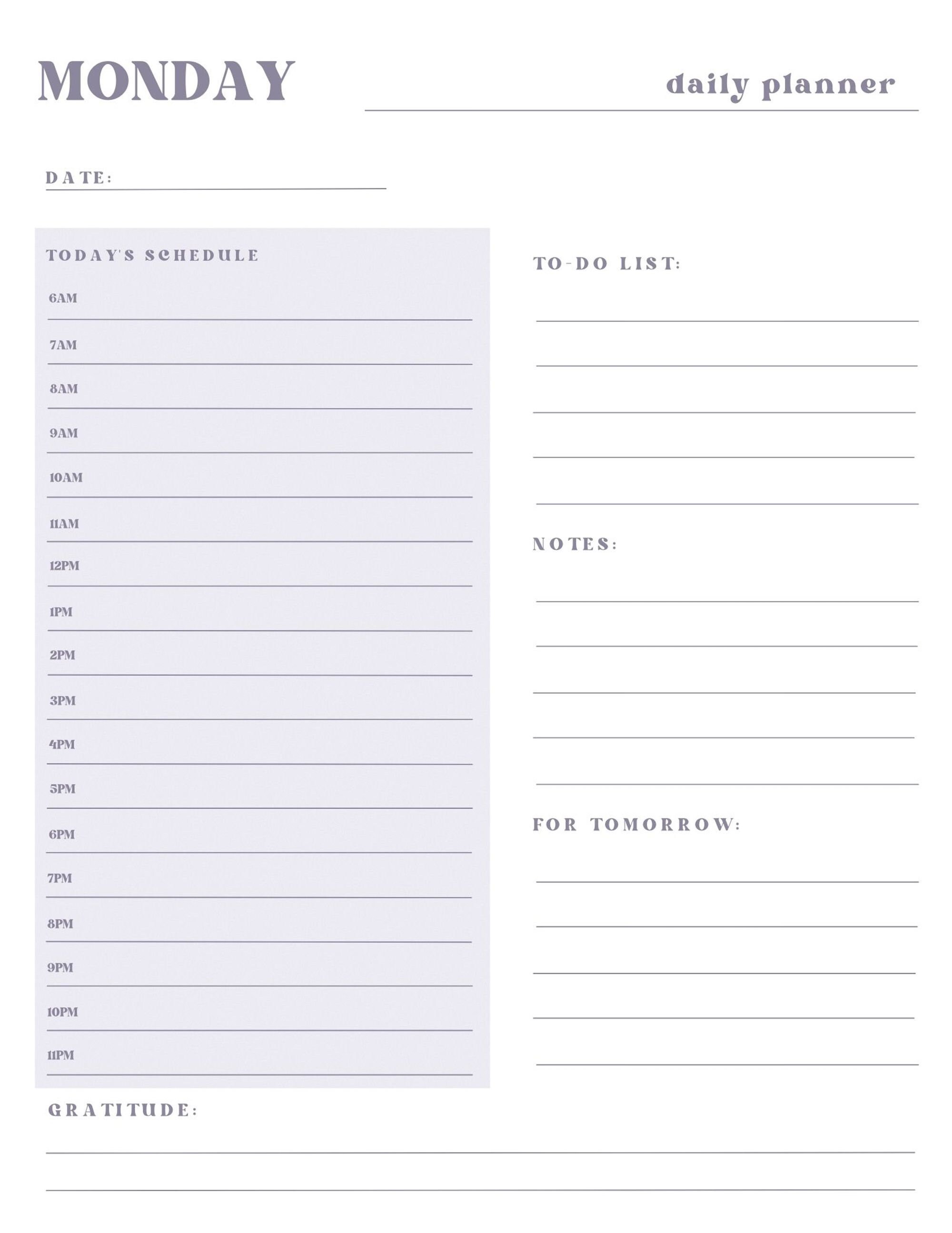 Printable or Digital Daily Planner Retro and Minimal, Purple - Etsy