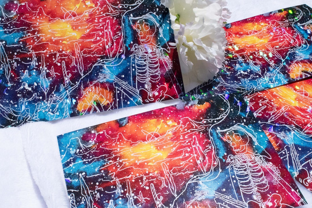 Skeleton Campfire Holographic Print - Etsy