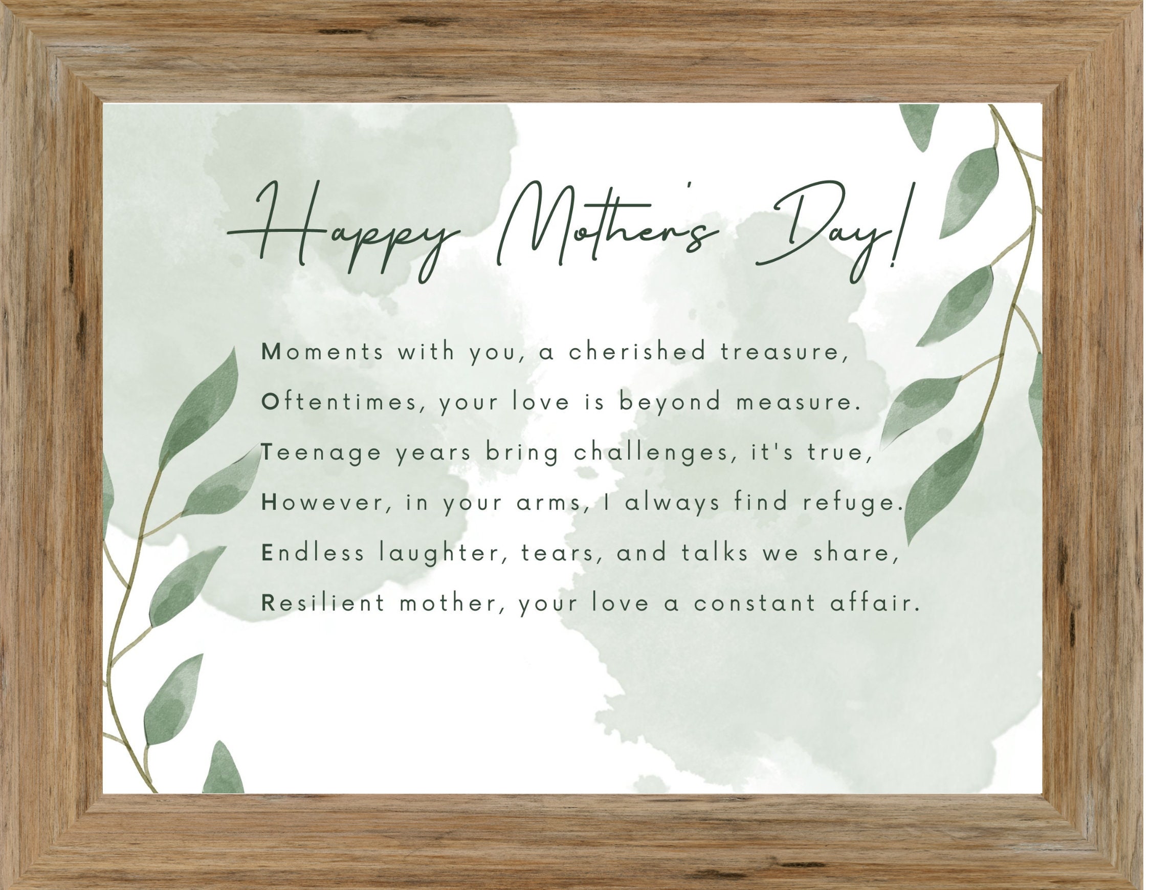 Mother's Day Acrostic Printable - From a Teenager - Unique Wall Art ...