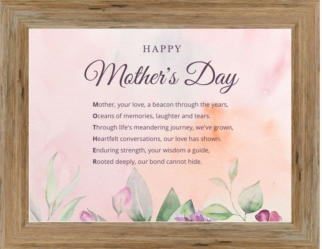 Mother's Day Acrostic Printable - Unique Wall Art Gift for Mom - Etsy