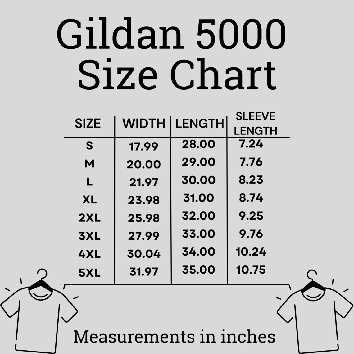 Size Chart Gildan 5000 Size Chart Gildan 5000 Mockup Editable Size ...