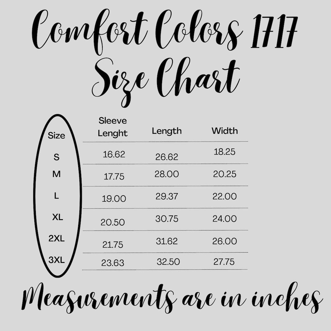 Size Chart Comfort Colors Shirt Size Chart Editable Chart Comfort ...