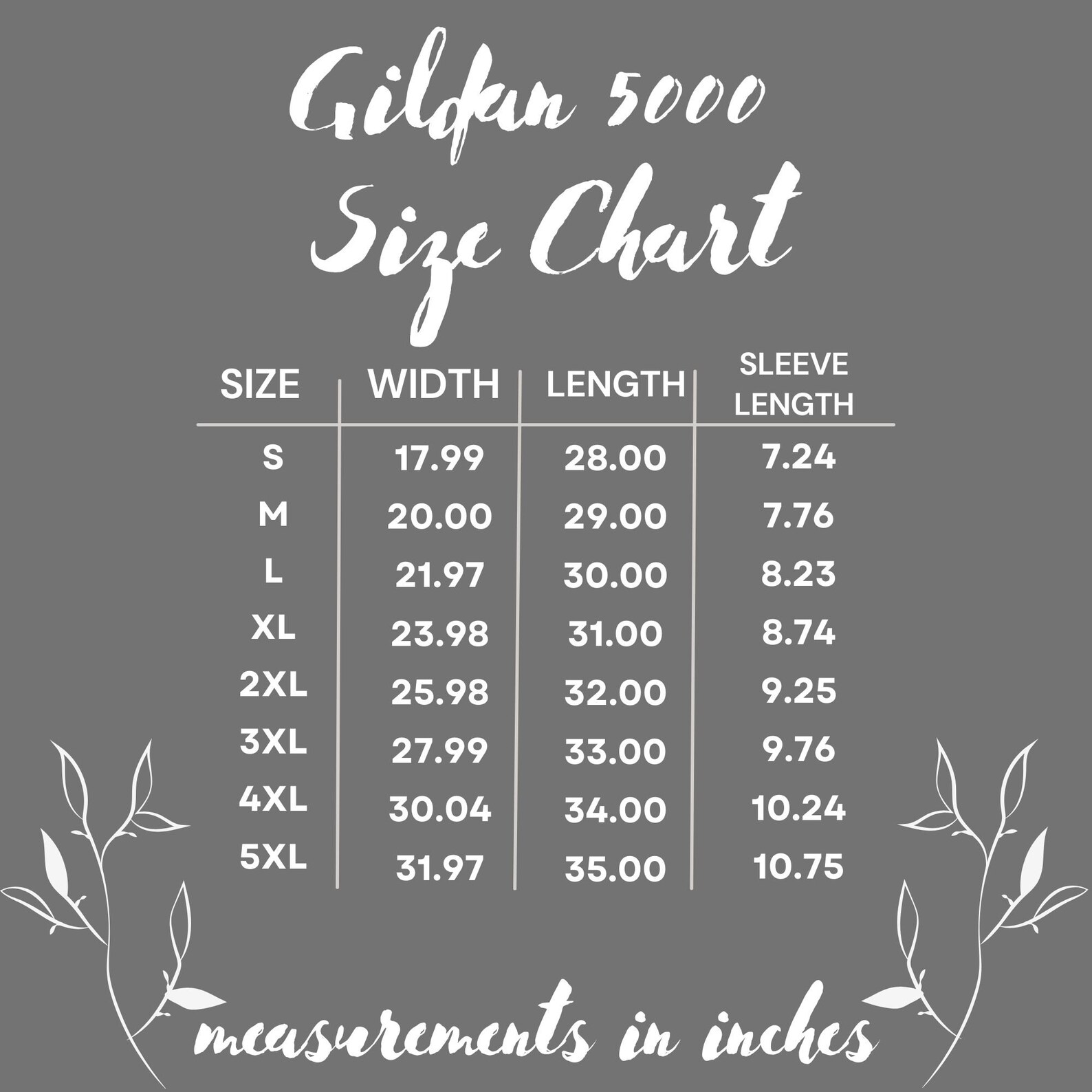 Size Chart Gildan 5000 Size Chart Gildan 5000 Mockup Editable Size ...