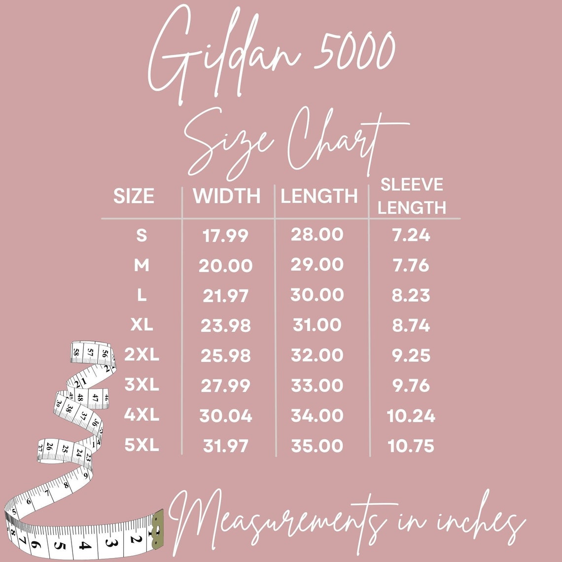 Size Chart Gildan 5000 Size Chart Gildan 5000 Mockup Editable Size ...