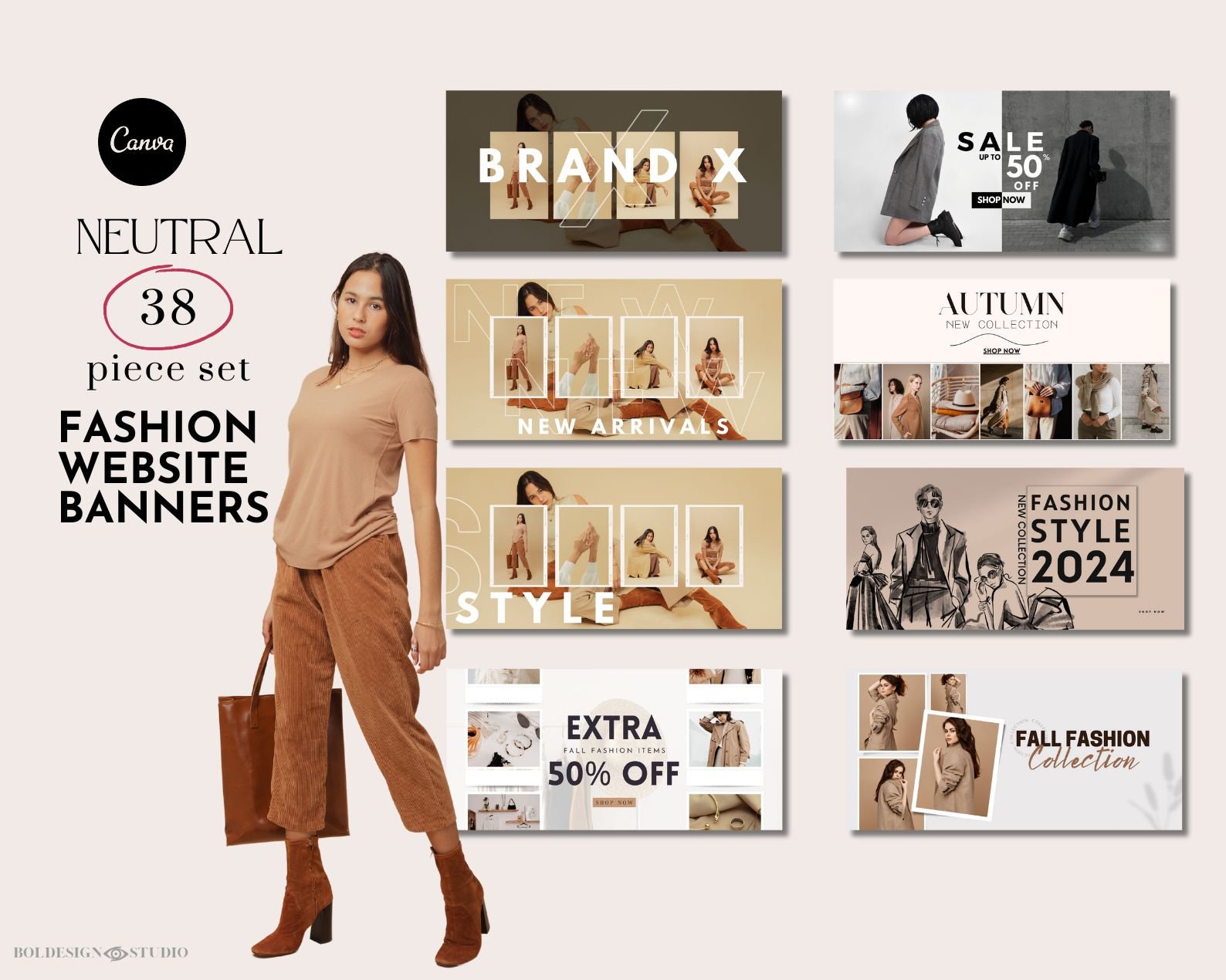 Neutral Fashion Website Banners | Canva Shopify Theme (digital Download ...