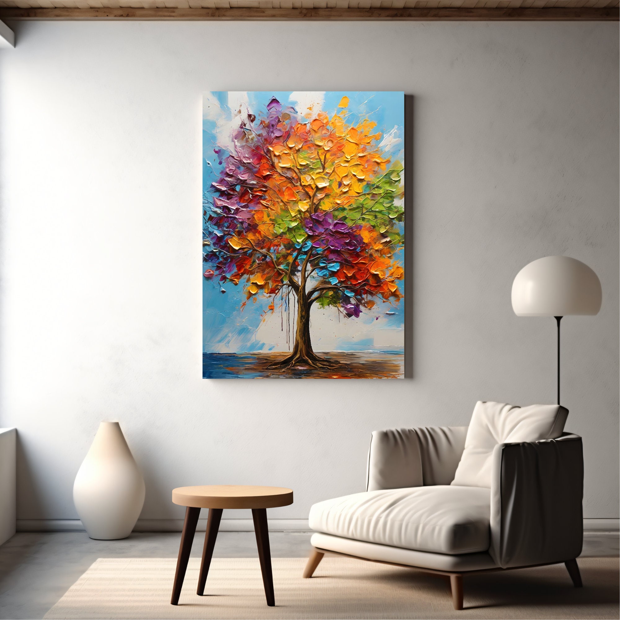 Abstract Autumn Tree Wall Art, Colorful Tree Canvas Wall Art, Nature ...