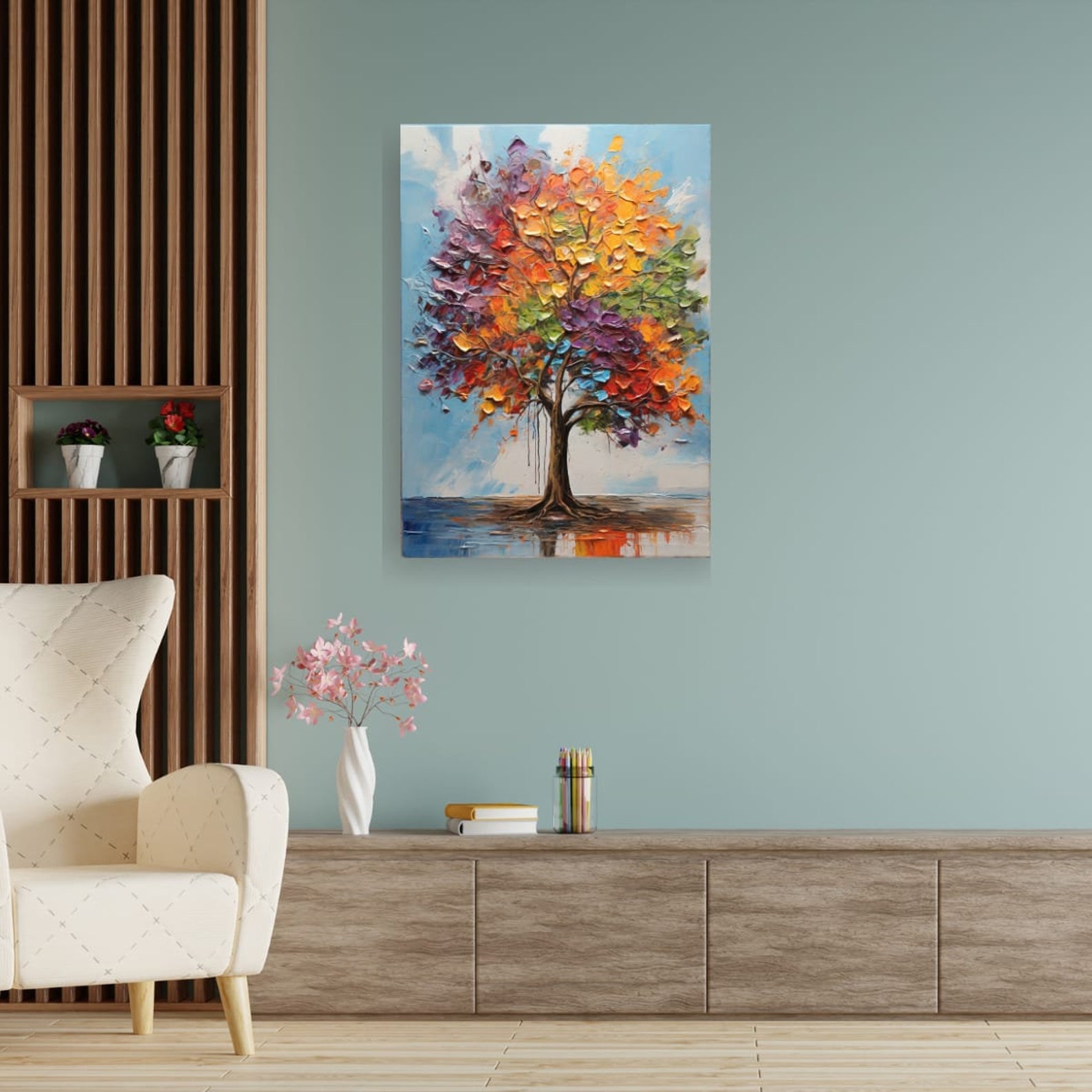 Abstract Autumn Tree Wall Art, Colorful Tree Canvas Wall Art, Nature ...
