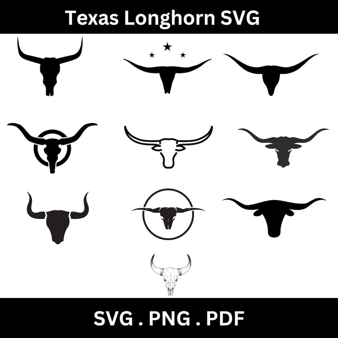 Texas Longhorn Svg Bundle, Bull Head Svg, Texas Longhorn Png, Longhorn ...