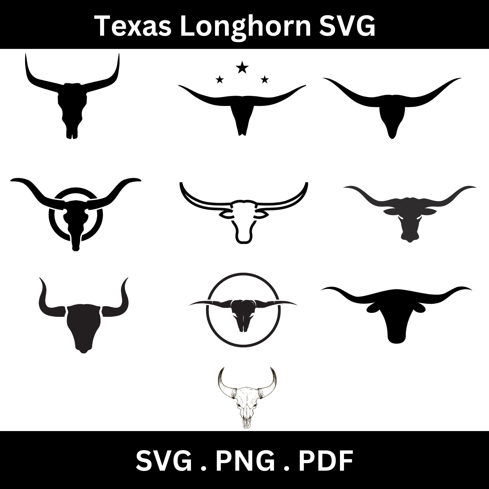 Texas Longhorn Svg Bundle, Bull Head Svg, Texas Longhorn Png, Longhorn ...