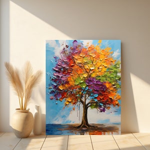Abstract Autumn Tree Wall Art, Colorful Tree Canvas Wall Art, Nature ...