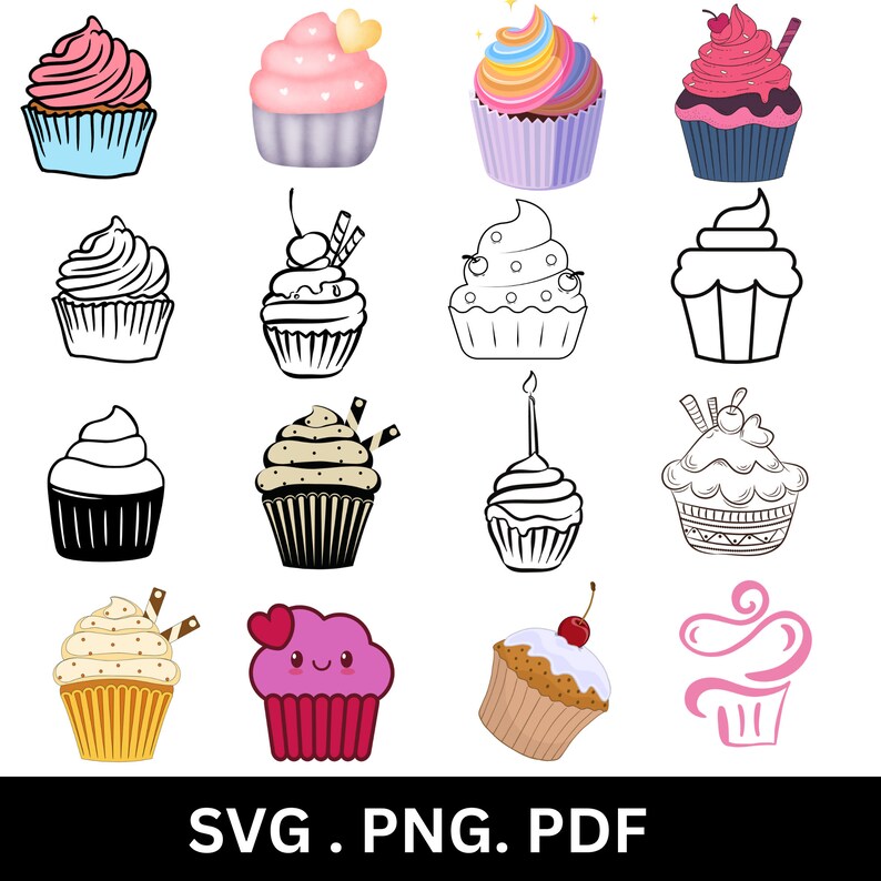 Cupcake Svg, Cupcake Clipart, Cupcake Png, Muffin Svg Bundle, Birthday ...
