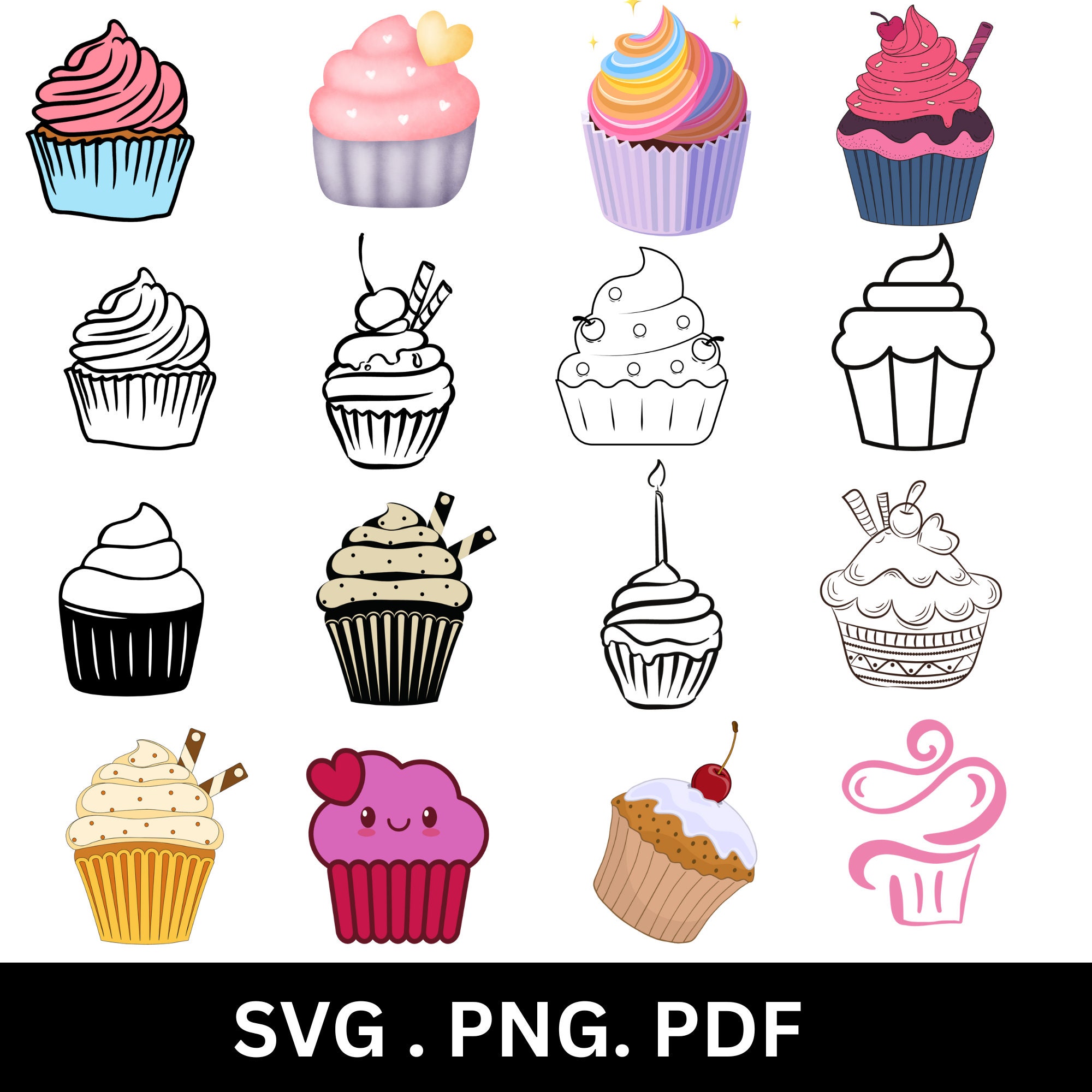 Cupcake Svg, Cupcake Clipart, Cupcake Png, Muffin Svg Bundle, Birthday ...