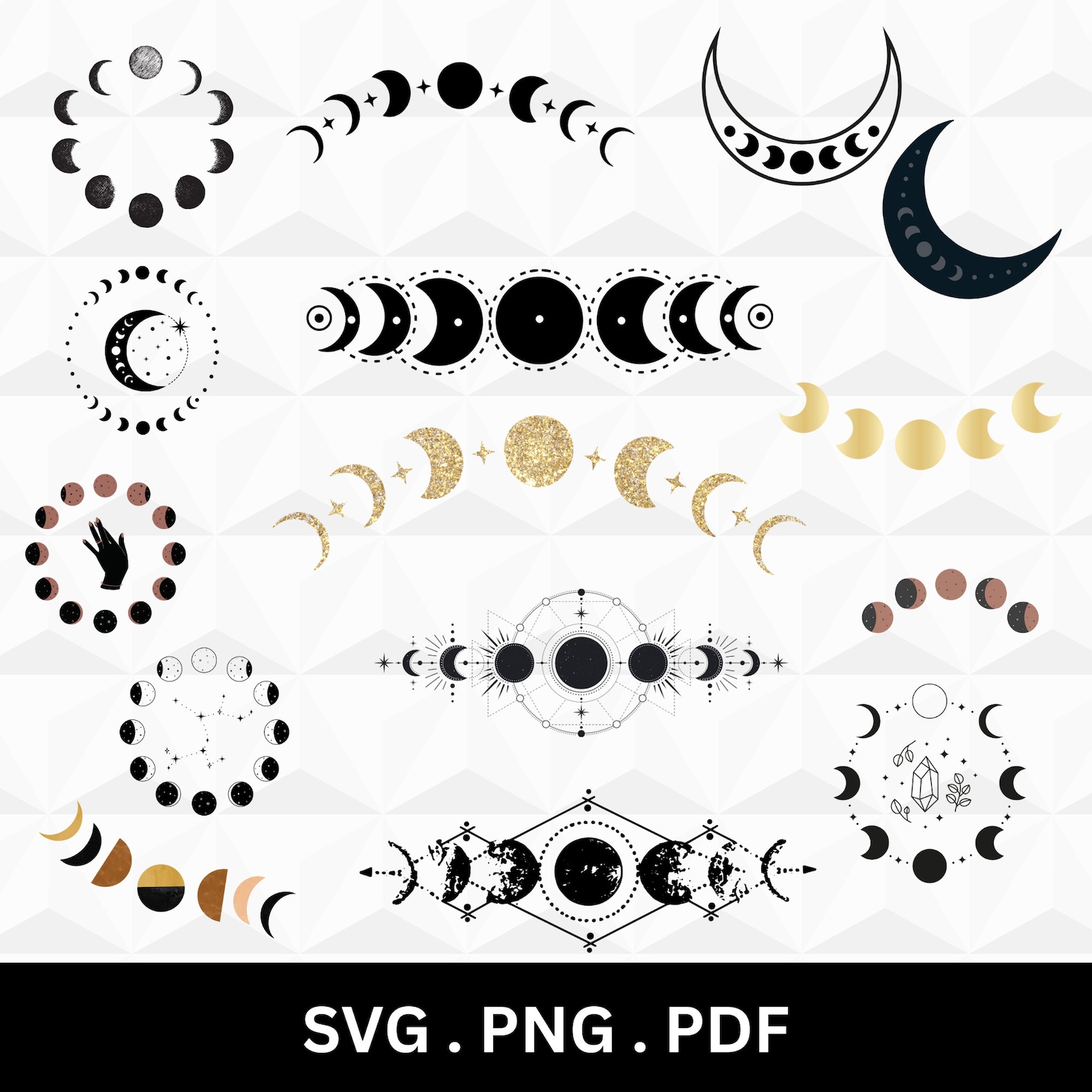 Moon Svg Bundle, Moon Phase SVG Png, Lunar Phases Svg, Moon Phase Clip ...