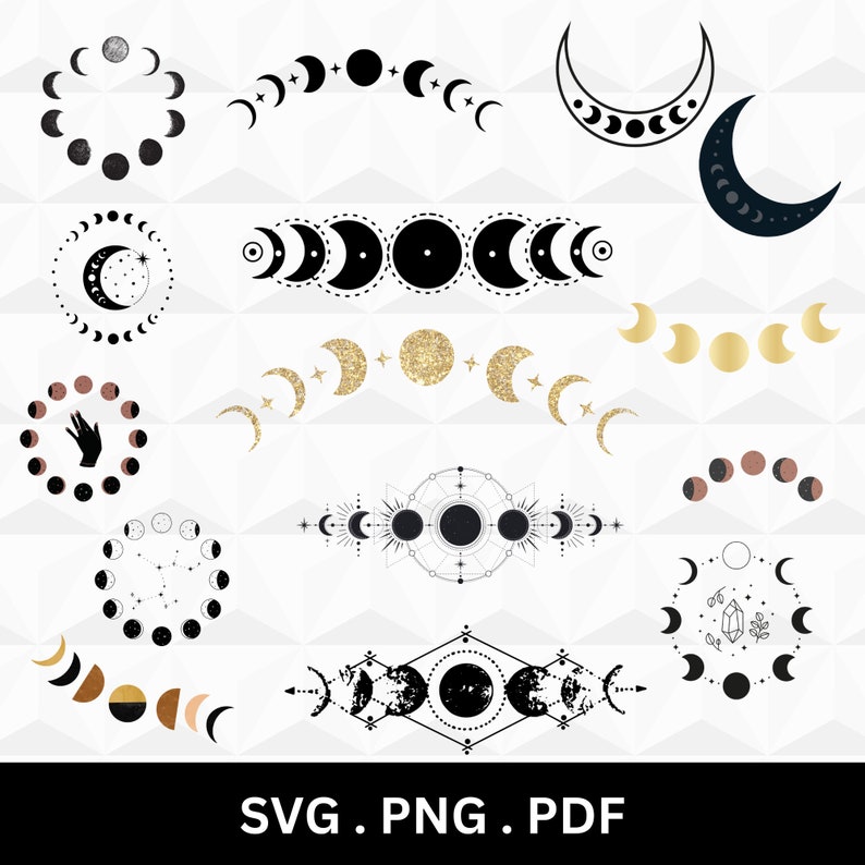 Moon Svg Bundle, Moon Phase SVG Png, Lunar Phases Svg, Moon Phase Clip ...
