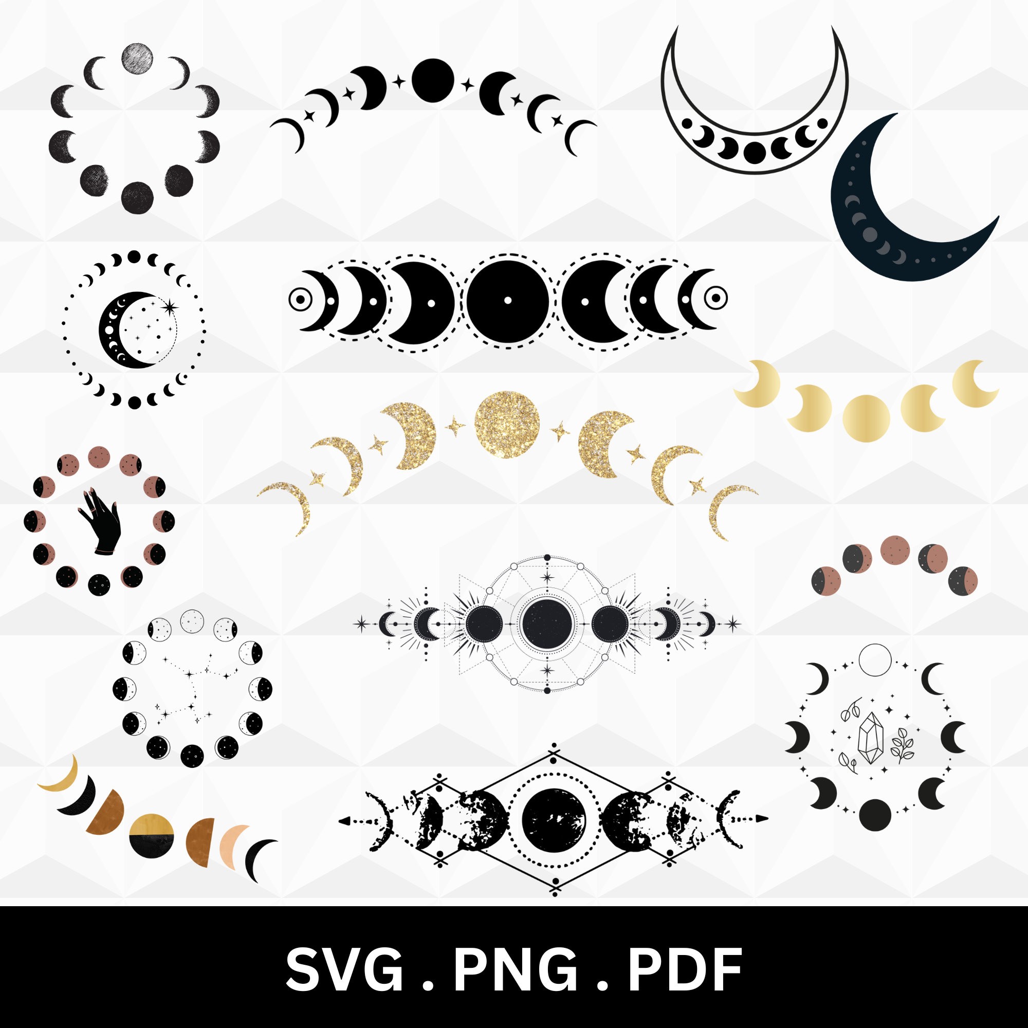 Moon Phases Svg, Moon Phase Png, Crescent Moon Svg, Mystical Svg ...
