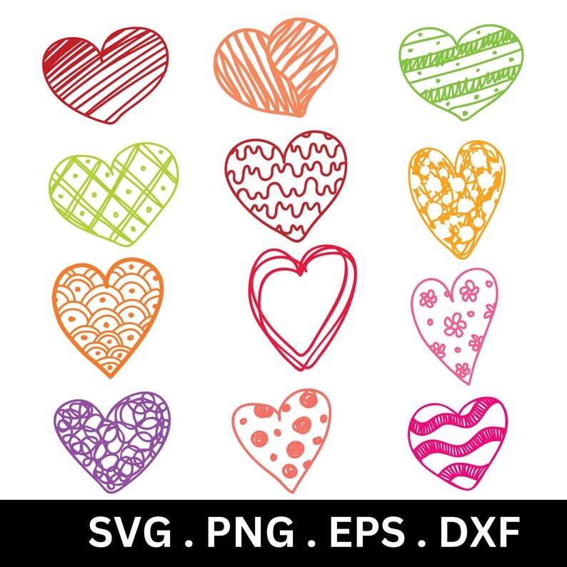 Heart SVG Bundle, Hand Drawn Heart SVG, Colorful Heart Svg, Heart Png ...
