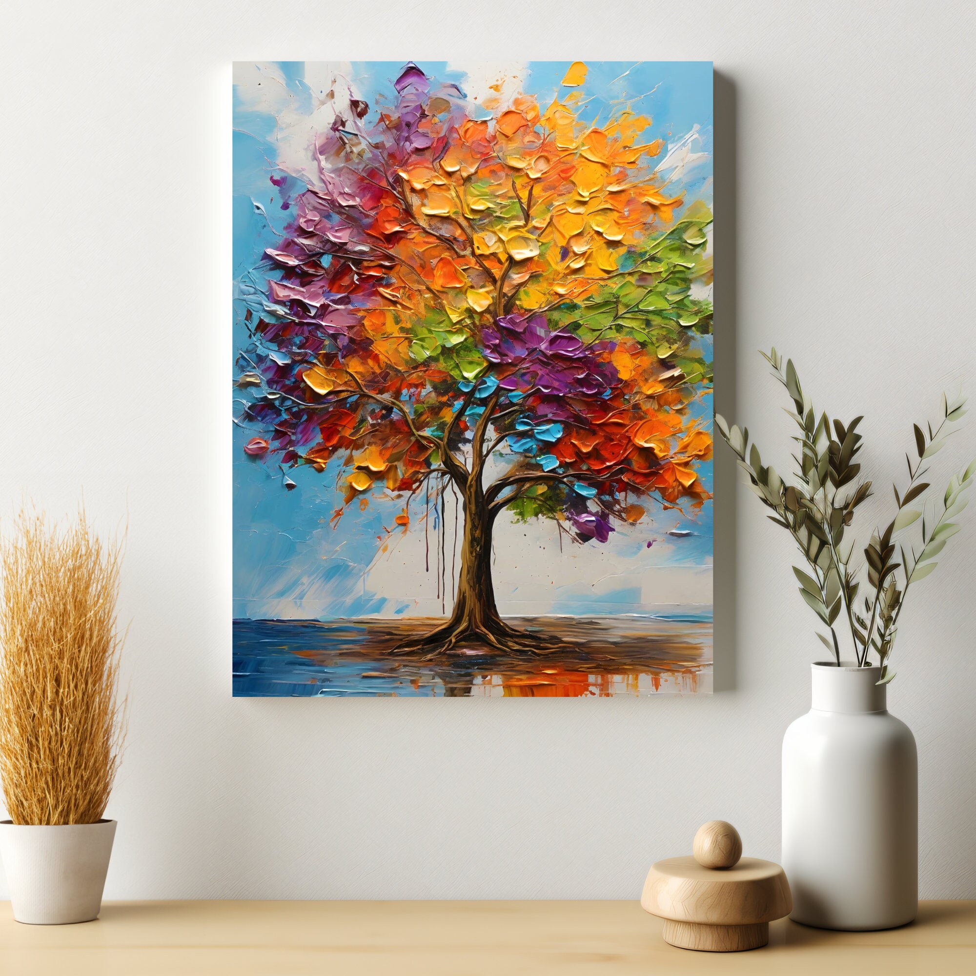 Abstract Autumn Tree Wall Art, Colorful Tree Canvas Wall Art, Nature ...