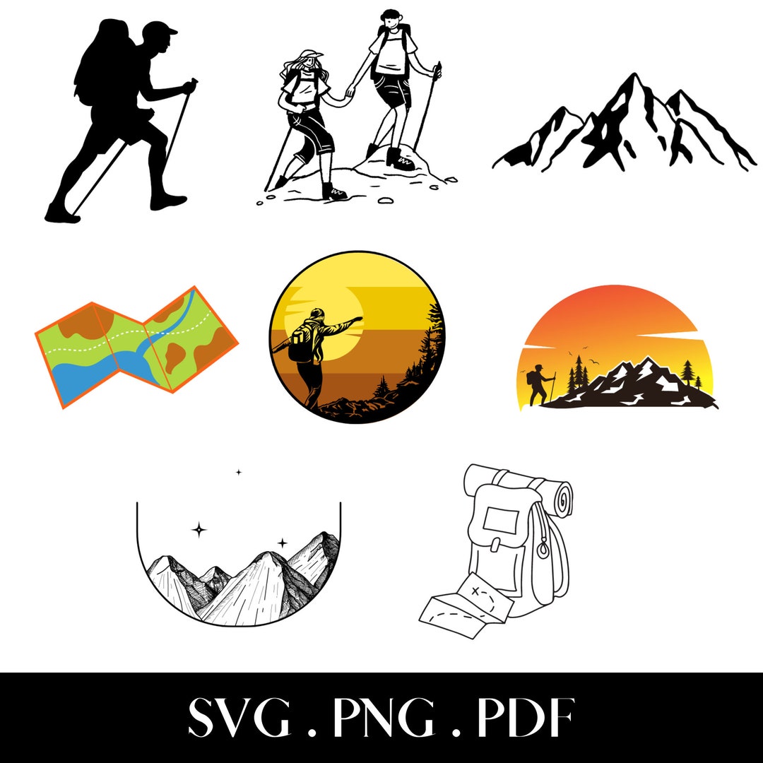 Hiking SVG Bundle, Mountain SVG, Hiker SVG, Hiking Clipart, Digital ...