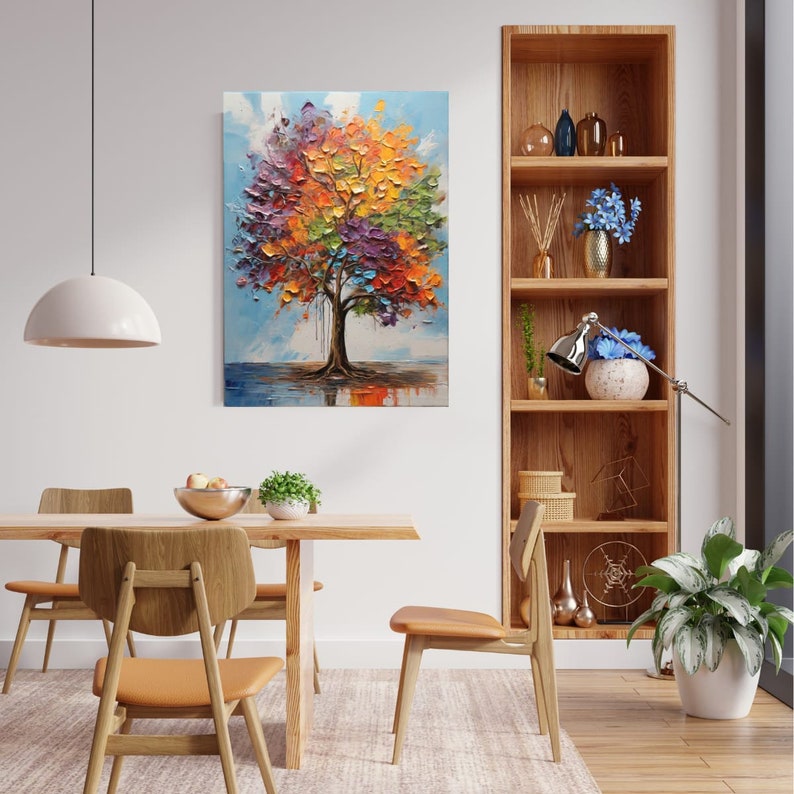 Abstract Autumn Tree Wall Art, Colorful Tree Canvas Wall Art, Nature ...
