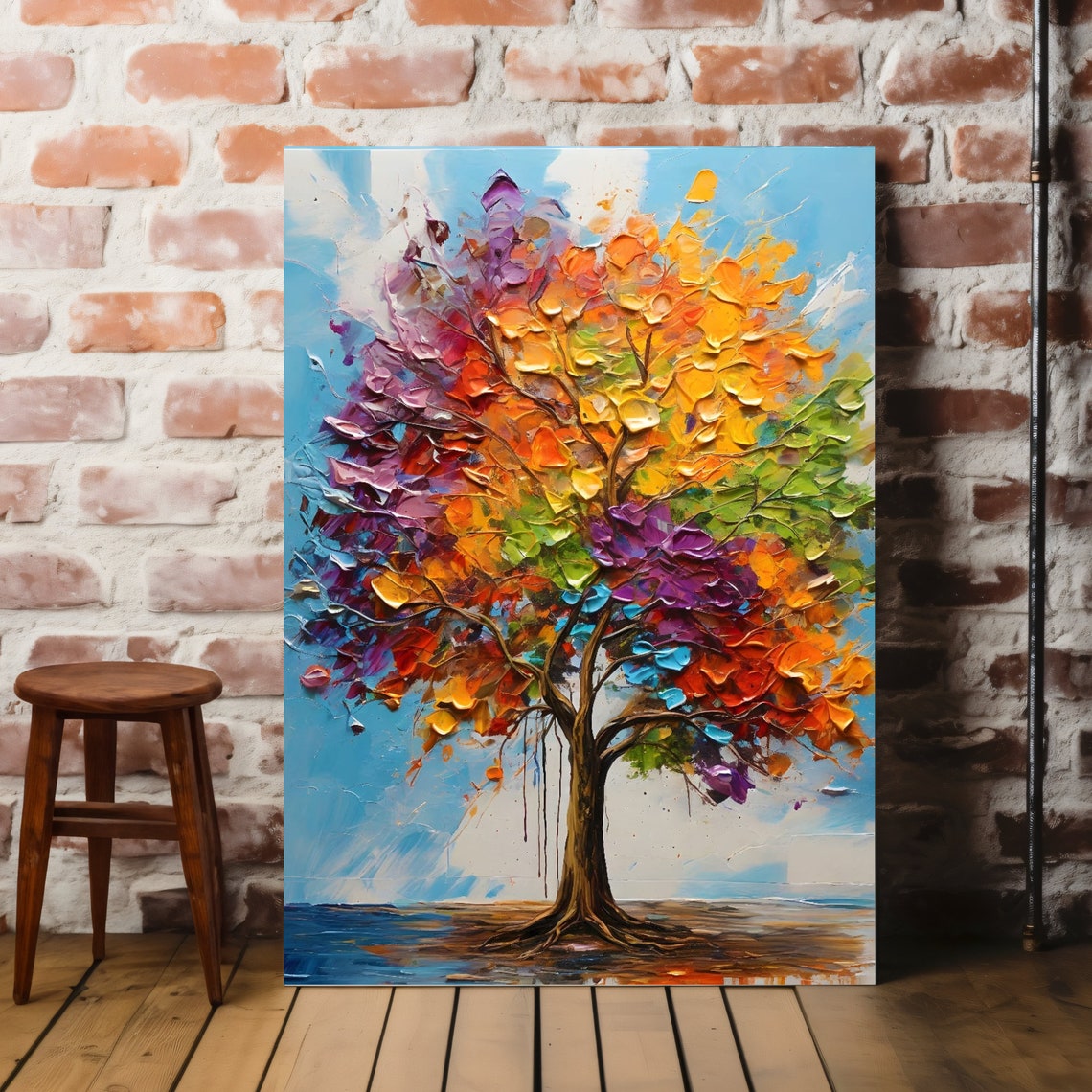 Abstract Autumn Tree Wall Art, Colorful Tree Canvas Wall Art, Nature ...