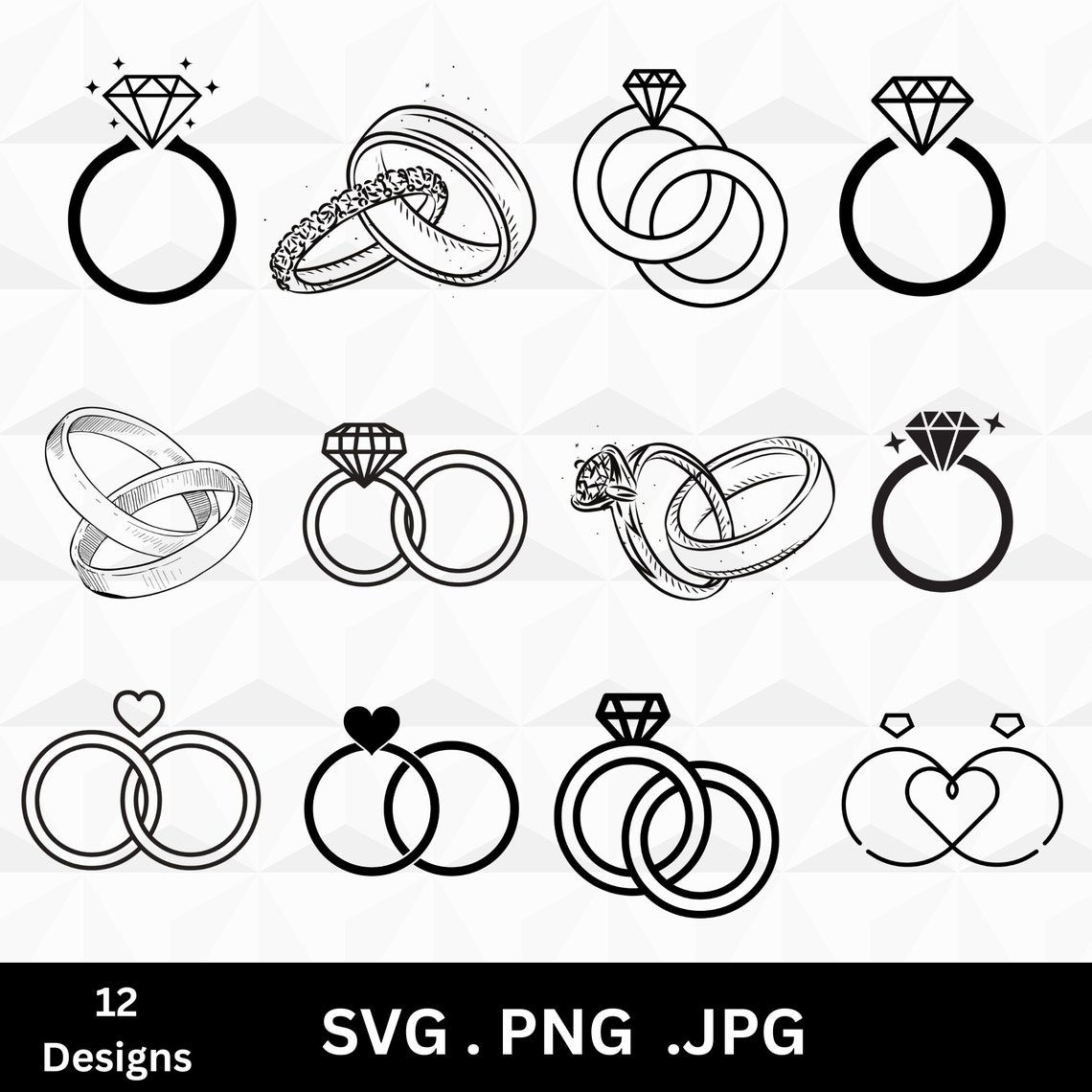 Engagement Ring Svg, Diamond Ring Svg, Wedding Rings Svg Bundle, Rings ...