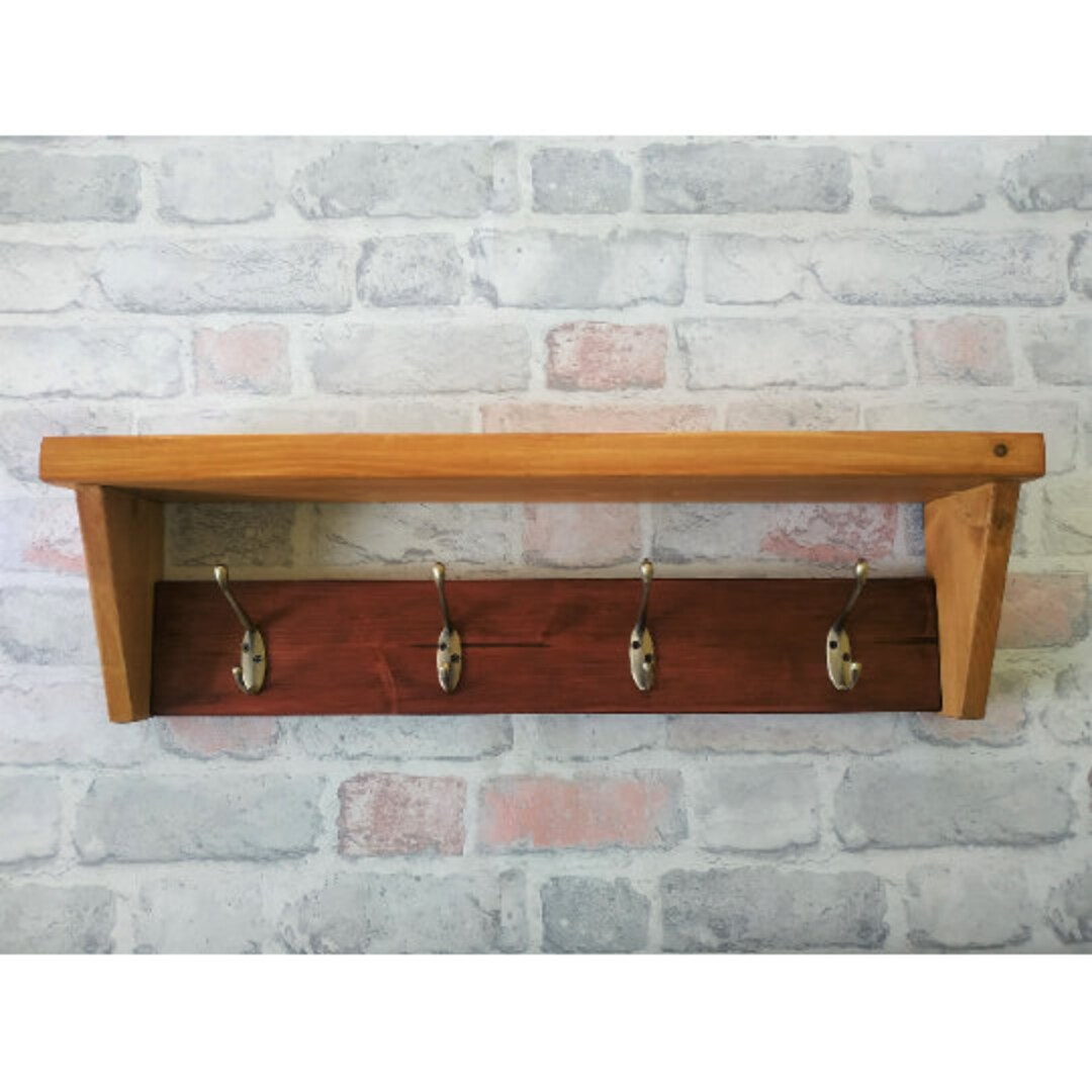 Wooden Coat Rack With Shelf, Handmade Antique Pine and Mahogany Wood ...